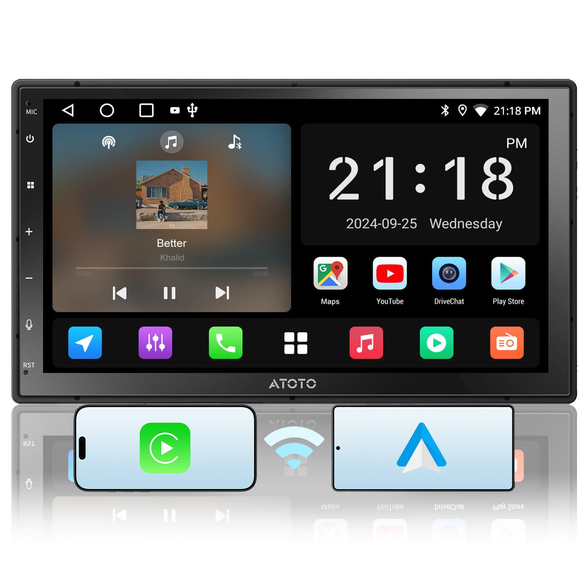 ATOTOZONE Autoradio 2 Din Android avec GPS Navi, CarPlay&Android Auto