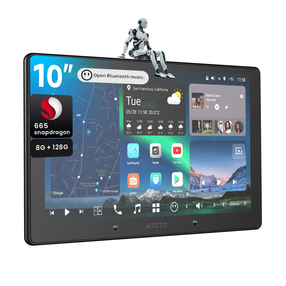 ATOTO X10 10" Double Din Car Stereo, QLED, 8+128GB, 4G LTE, HDMI, GPS