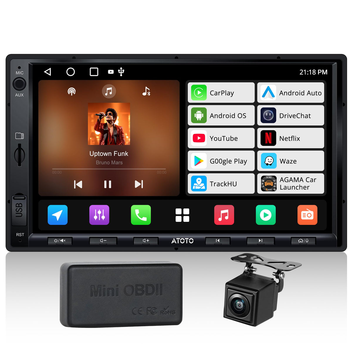ATOTO A5L 7" Double Din Car Stereo with Backup Camera, OBD2 Diagnostic