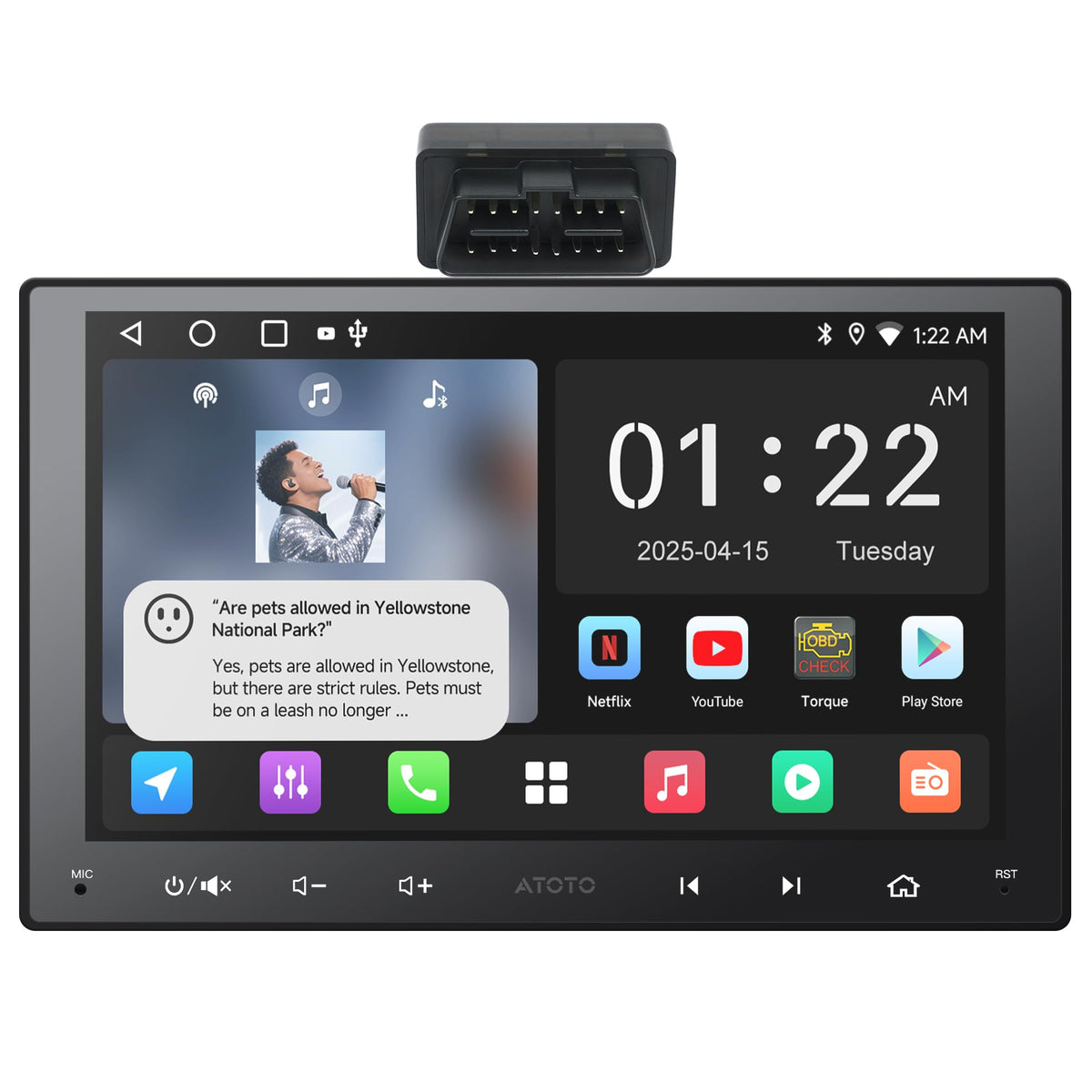 ATOTO A5L 9" Android Double Din Head Unit with Wireless CarPlay, OBD2